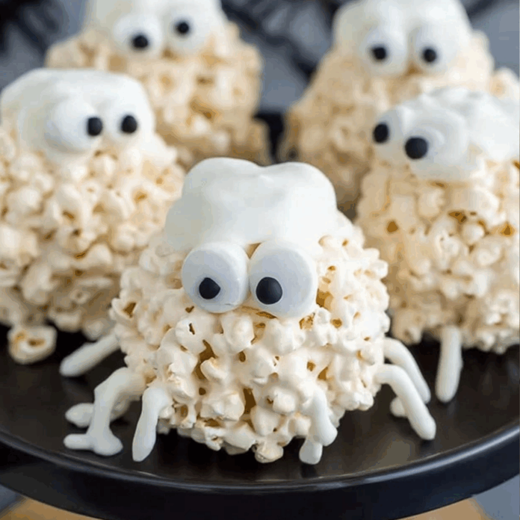 Ghost Marshmallow Popcorn Balls - Yummy Temple