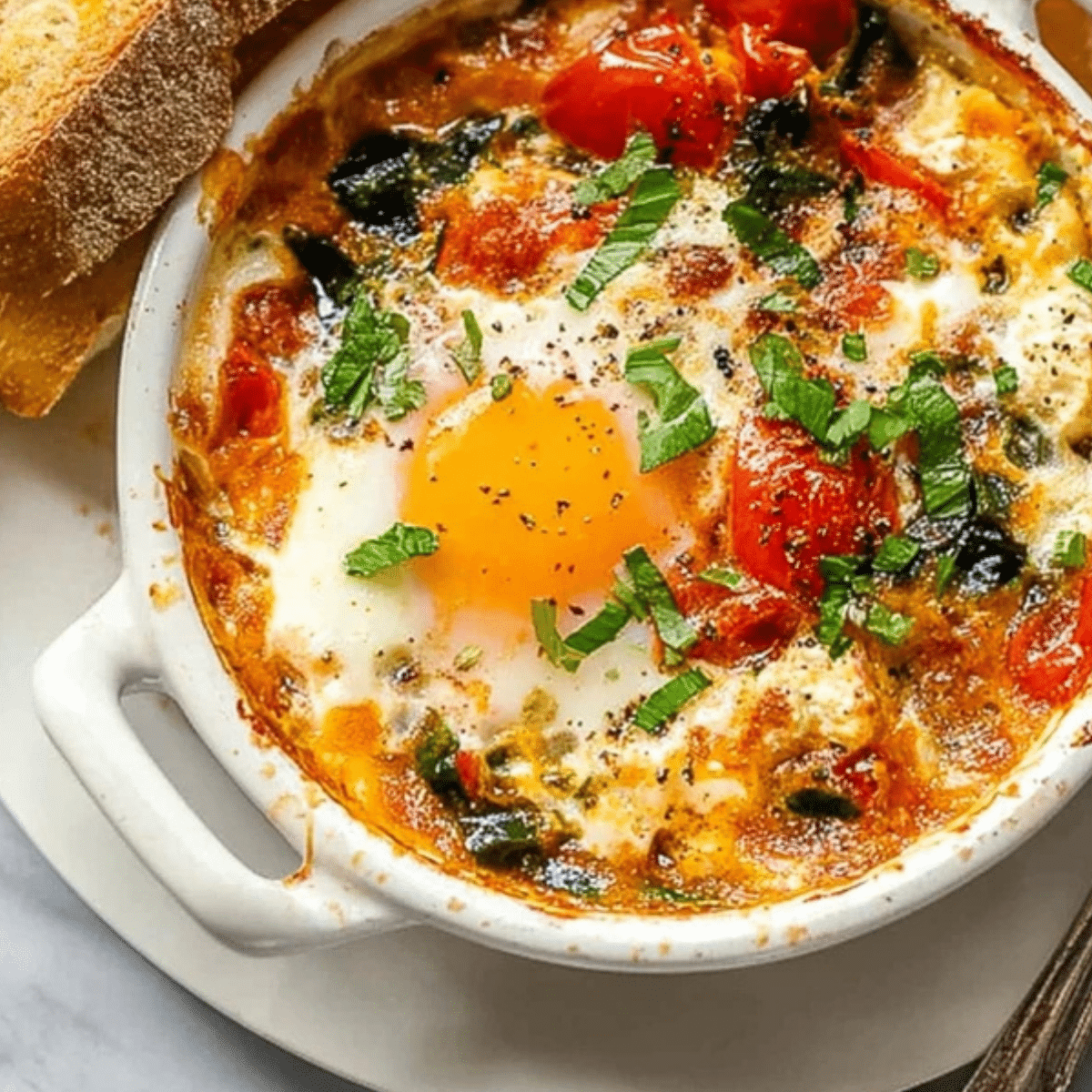 Baked Feta Eggs Recipe - Easy Mediterranean Breakfast - Yummy Temple