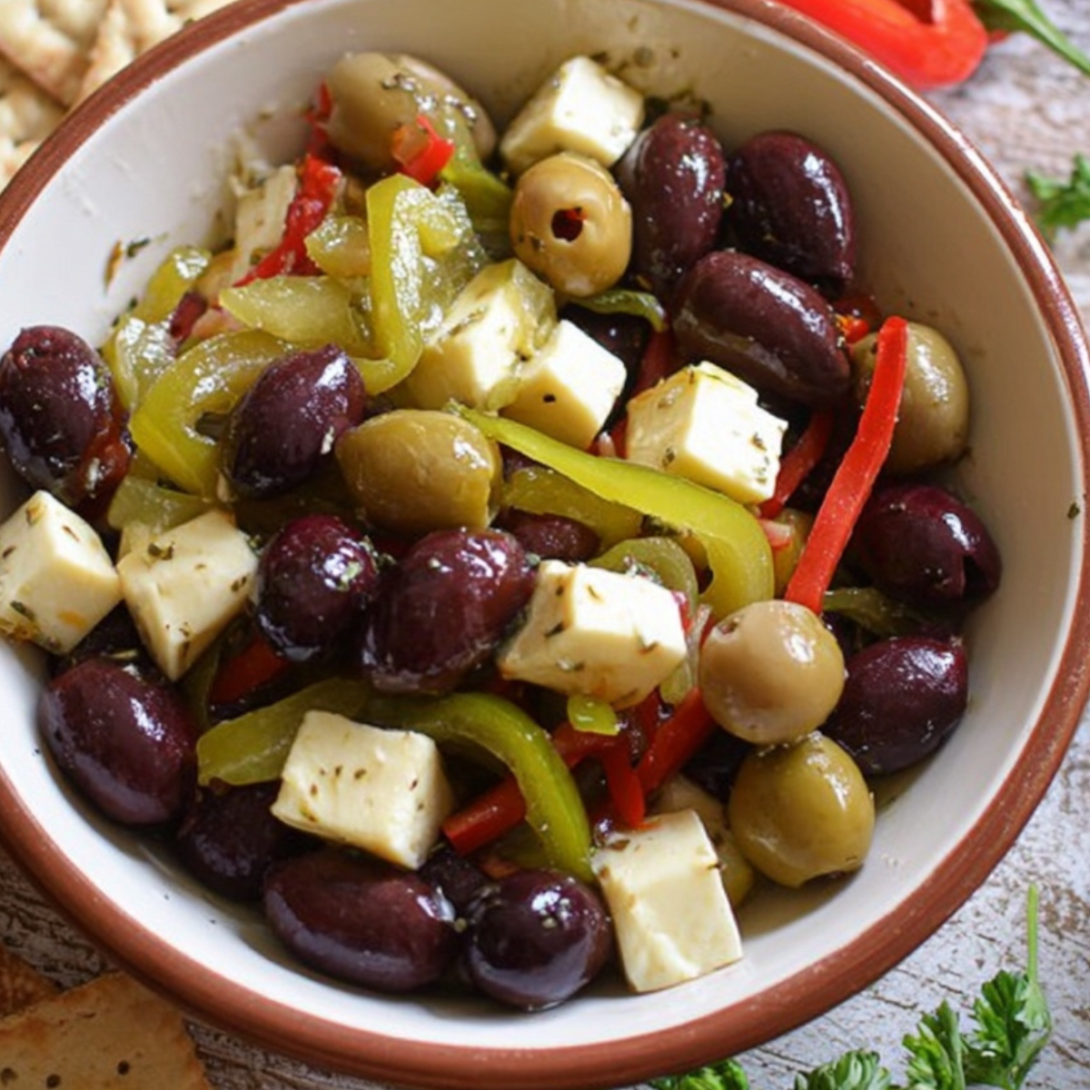 Marinated Olives and Cheese – Easy Bold Appetizer - Yummy Temple