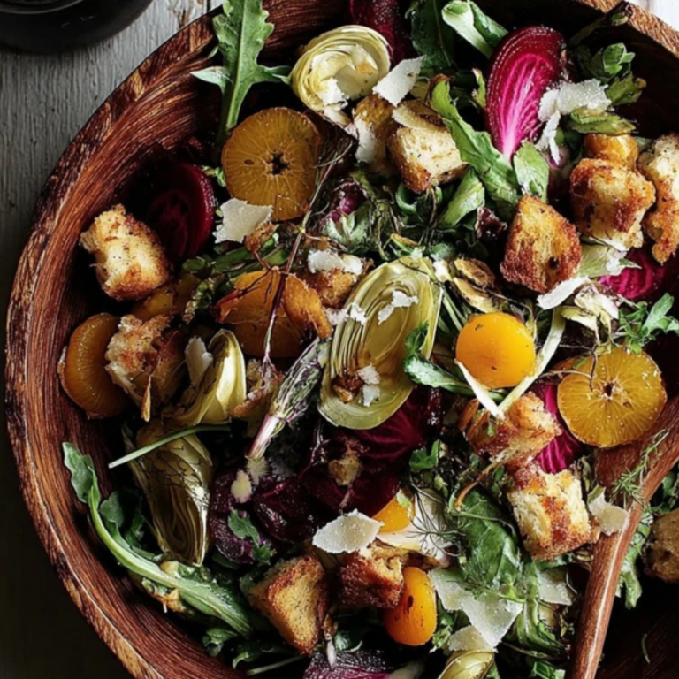 Rustic Winter Salad with Sherry Vinaigrette & Torn Croutons - Yummy Temple